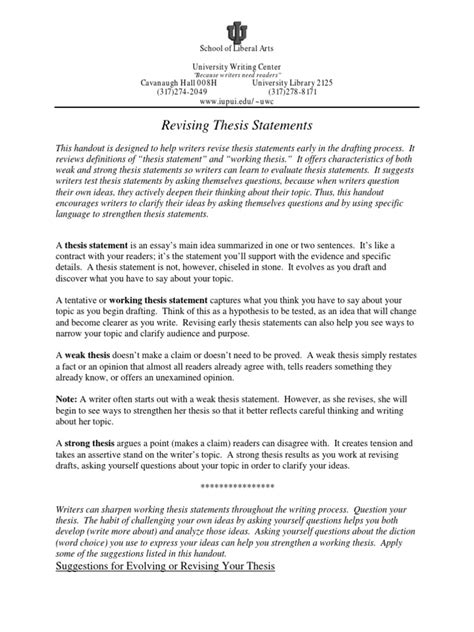 Revising Thesis Statements Pdf Thesis Secondary School