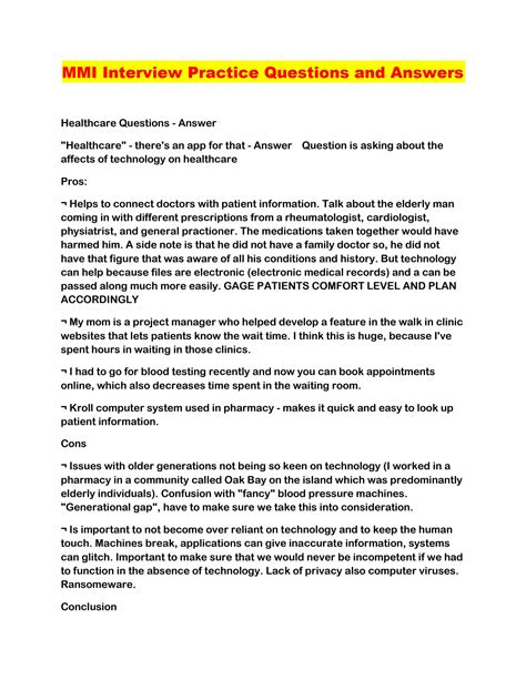 SOLUTION Mmi Interview Practice Questions And Answers Studypool