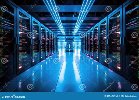 Server Room Data Center With Rows Of Server Racks 3d Rendering A