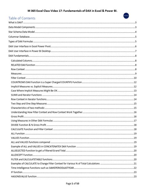17 m365 excel class dax download free pdf table database