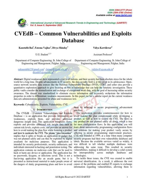 Cvedb Common Vulnerabilities And Exploits Database Pdf