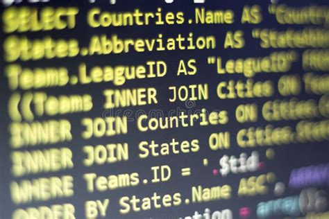 Web Developer Php Code Close Up Macro Shot Of Complicated Sql Query To