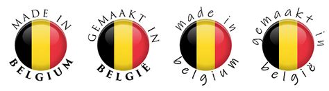 벨기에에서 간단한 제작 Gemaakt Belgie 3d에서 버튼 기호 벨기에 국기와 동그라미 주위 텍스트입니다 품위와 캐주얼 글꼴 버전입니다 3차원 형태에 대한 스톡 벡터