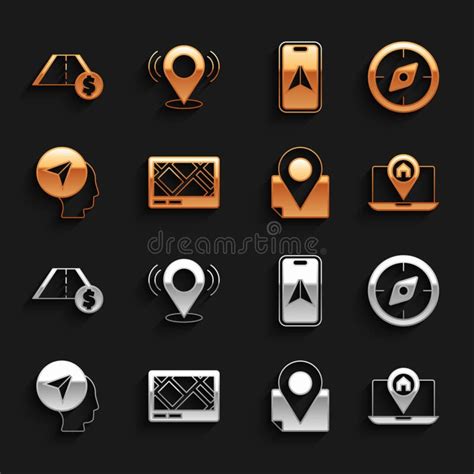 set gps device with map compass city navigation folded location marker map human toll road