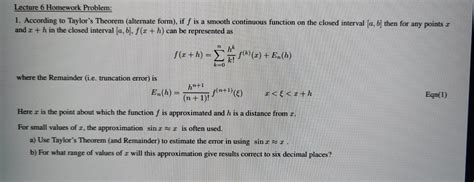 solved lecture 6 ﻿homework problem according to taylor s
