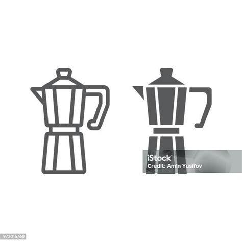 모카 포트 라인 및 문자 모양 아이콘 커피 카페 커피 메이커 기호 벡터 그래픽 흰색 배경 Eps 10에 선형 패턴 검은색에 대한