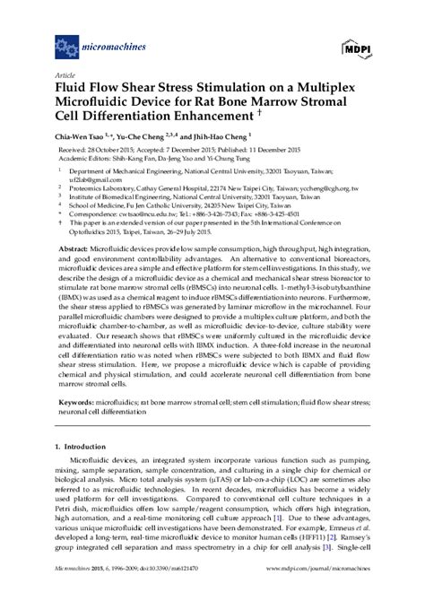 Pdf Fluid Flow Shear Stress Stimulation On A Multiplex Microfluidic