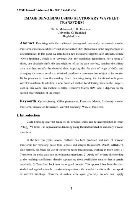Pdf Image Denoising Using Stationary Wavelet Transform