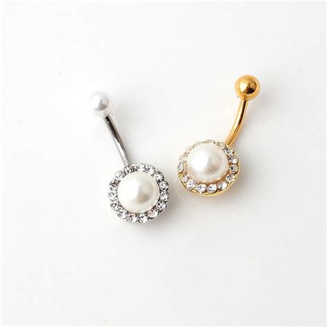Inlay Pearl Belly Dance Stainless Steel Belly Button Rings Belly