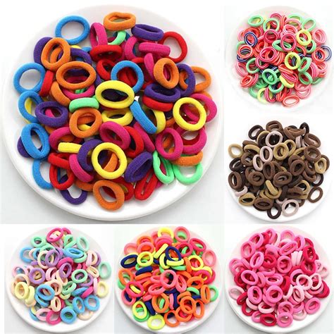 100 개몫 25cm 높은 탄성 어린이 캔디 컬러 헤어 로프 탄성 Scrunchie 헤어 밴드 미니 헤어 링 고무 밴드