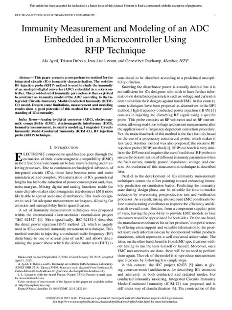 Pdf Immunity Measurement And Modeling Of An Adc Embedded In A