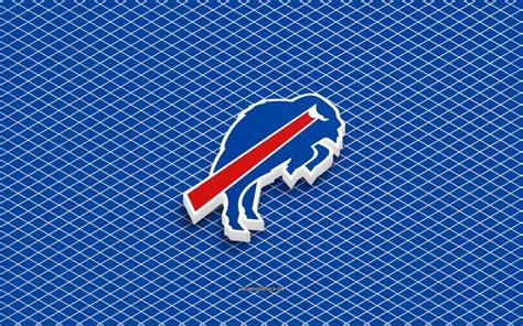 다운로드 4k Buffalo Bills 아이소 메트릭 로고 3d 아트 미식 축구 클럽 아이소 메트릭 아트 버팔로 지폐 파란색 배경 Nfl 미국 미식 축구