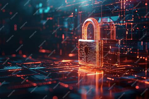 Digital Padlock On Futuristic Cyber Security Interface Premium Ai