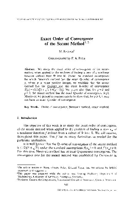 Pdf Exact Order Of Convergence Of The Secant Method