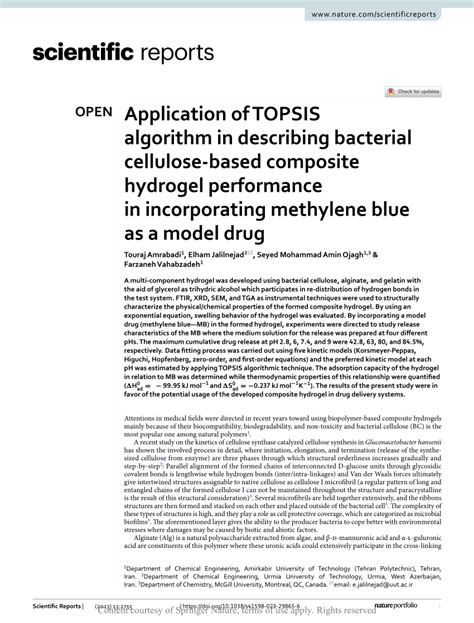 Pdf Application Of Topsis Algorithm In Describing Bacterial Cellulose Based Composite Hydrogel