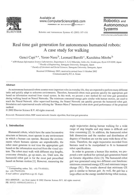 Pdf Real Time Gait Generation For Autonomous Humanoid Robots A Case