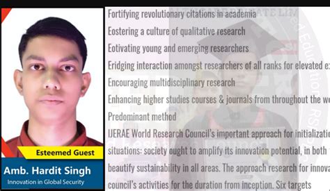 Amb Hardit Singh Has Been Awarded The Nation Scholar Honor And Global