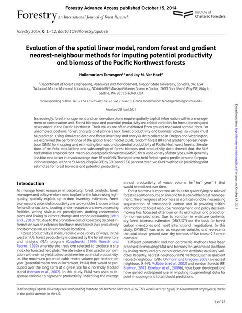 Pdf Evaluation Of The Spatial Linear Model Random Forest And Gradient Nearest Neighbour