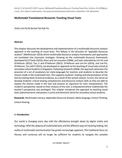 Pdf Multimodal Translational Research Teaching Visual Texts