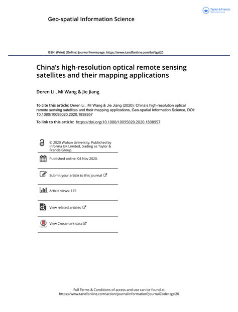 Pdf Chinas High Resolution Optical Remote Sensing Satellites And Their Mapping Applications