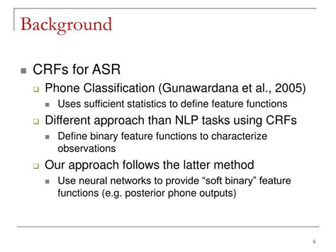 Ppt Experiments With Detector Based Conditional Random Fields In Phonetic Recogntion