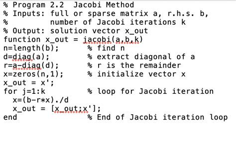 Solved Jacobi Method Use The Matlab Function Jacobim To