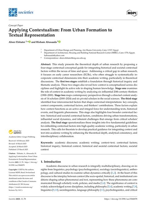 Pdf Applying Contextualism From Urban Formation To Textual Representation