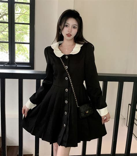 무료당일출고 가을 긴팔 결혼식 하객룩 카라 미니원피스