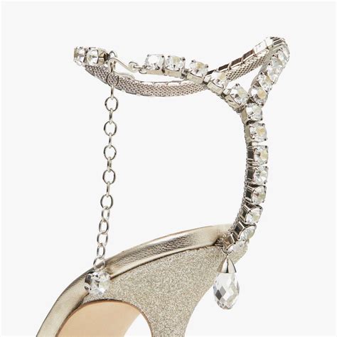 Saeda100 水晶饰件冰白金色微粒闪粉高跟鞋 Jimmy Choo