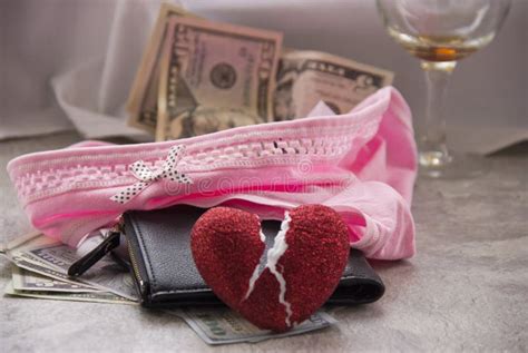 Love For Money Is Prostitution A Crumpled Sheet A Glass Of Wine And Money In Her Underwear Are