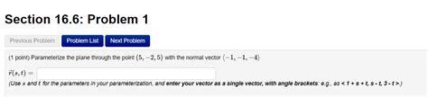 solved 1 point parameterize the plane through the point