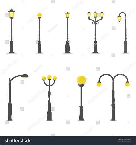 Flat Style Streetlamp Set Urban Road Stock Vector Royalty Free 590256587