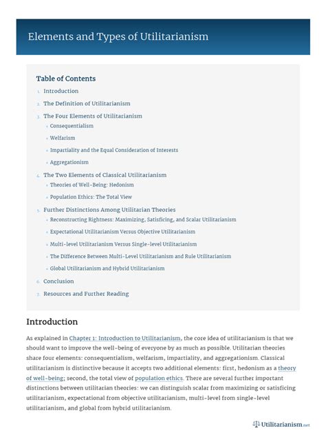 Elements And Types Of Utilitarianism Utilitarianism Net Pdf Utilitarianism Well Being