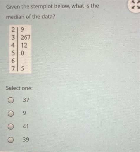 Solved Given The Stemplot Below What Is The Median Of The