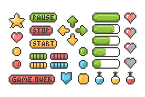 Pixel Game Icon Ui Web Bars And Buttons For 8 Bit Console V Artofit