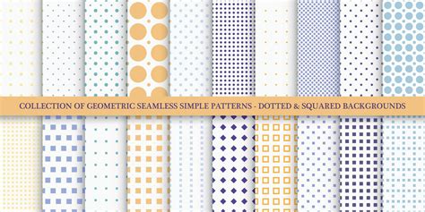 Collection Of Seamless Geometric Dotted Patterns Simple Color Textures With Spots And Squares