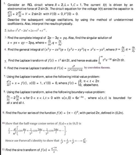 Consider An RCL Circuit Where R L C The Chegg