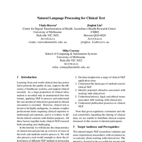 Natural Language Processing For Clinical Text Acl Anthology