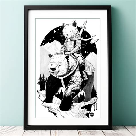 Catnip Crusader Poster Bearcat Wall Art Blade Master Cute Cat And Bear Artic Kitty 11x17