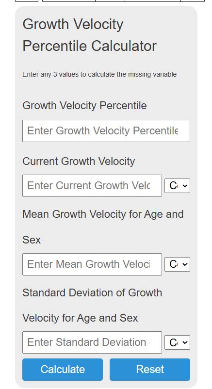Growth Velocity Percentile Calculator Calculator Academy