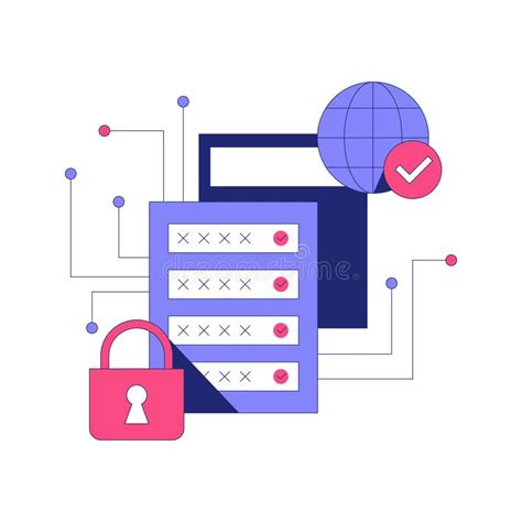 Server Rack With Padlock And Checkmark In Flat Vector Illustration Symbolizing Data Security
