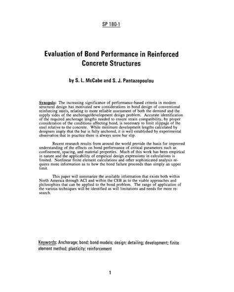 Pdf Evaluation Of Bond Performance In Reinforced Concrete Structures