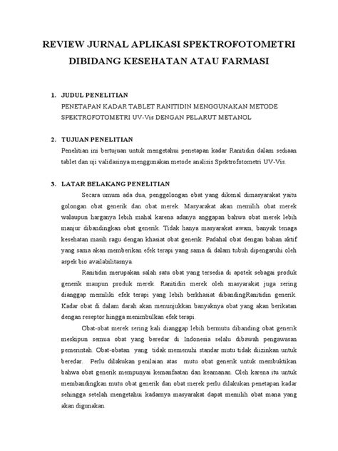 Review Jurnal 1 Penetapan Kadar Tablet Ranitidin Menggunakan Spektrofotometri Uv Vis Dengan