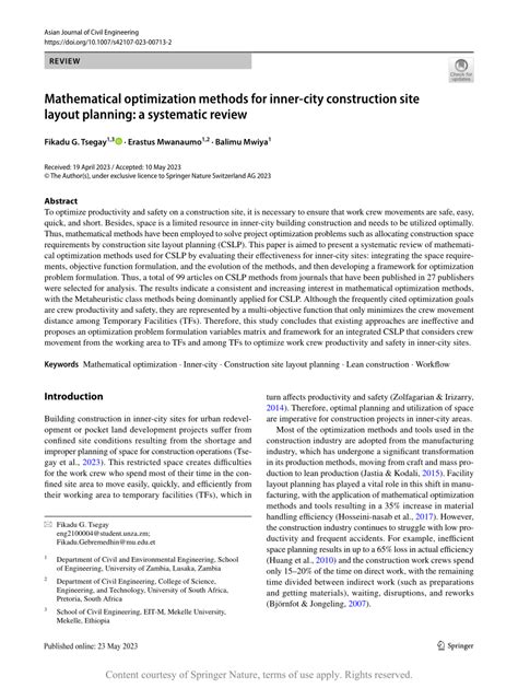 mathematical optimization methods for inner‑city construction site