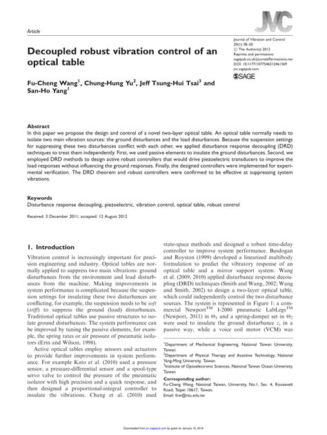 PDF Decoupled Robust Vibration Control Of An Optical Table