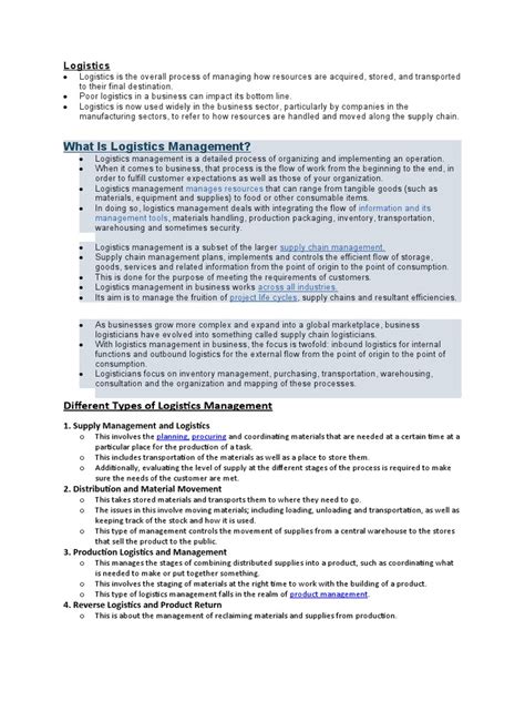 Logistics Mgt Scm U4 Pdf Logistics Supply Chain