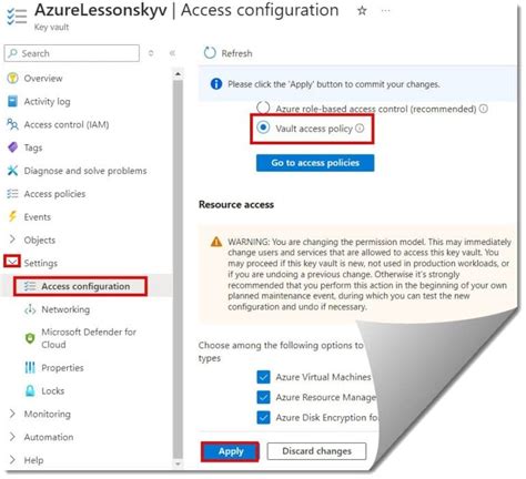 The Access Configuration For This Key Vault Is Set To Role Based Access Control Azure Lessons
