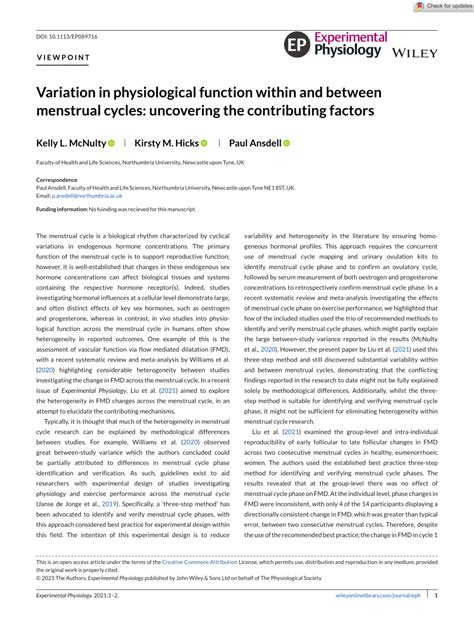 Pdf Variation In Physiological Function Within And Between Menstrual Cycles Uncovering The
