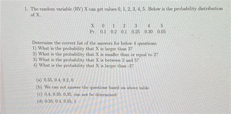 Solved The Random Variable RV X Can Get Values Chegg