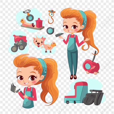 다양 한 도구 만화에 긴 머리를 가진 헤어 스타일 클립 아트 여자 벡터 바퀴 헤어스타일 Png 일러스트 무료 다운로드 Lovepik